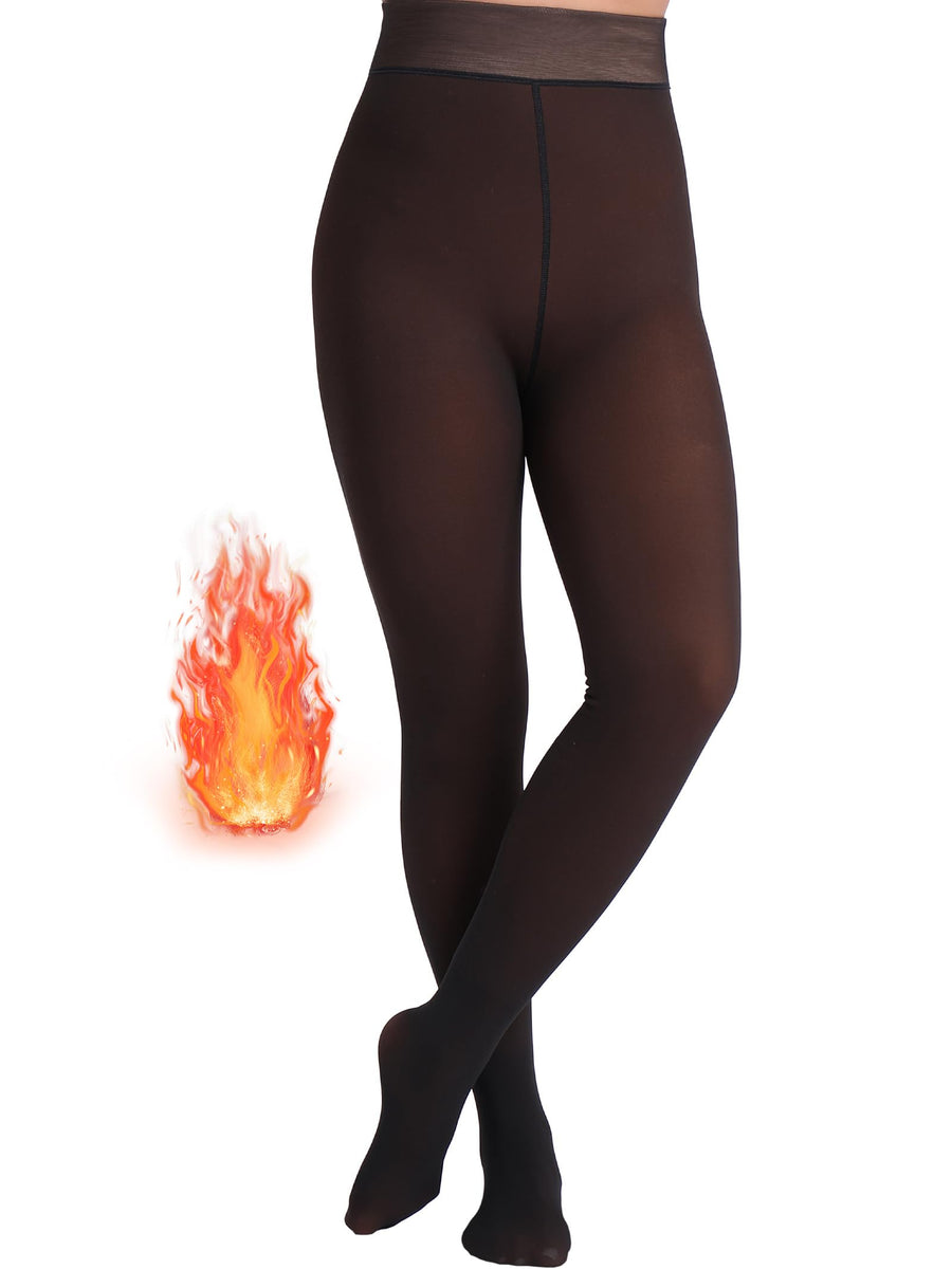 HONENNA 5 Skin Colors Fake Translucent Fleece Lined Tights, Winter The